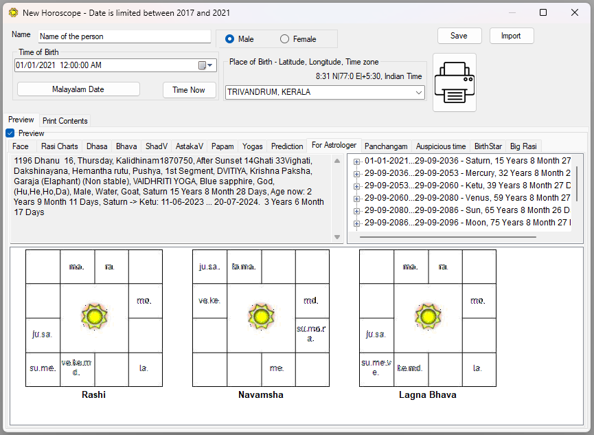 Windows edition of Vedic Astrology app Supersoft PROPHET2024 in ...
