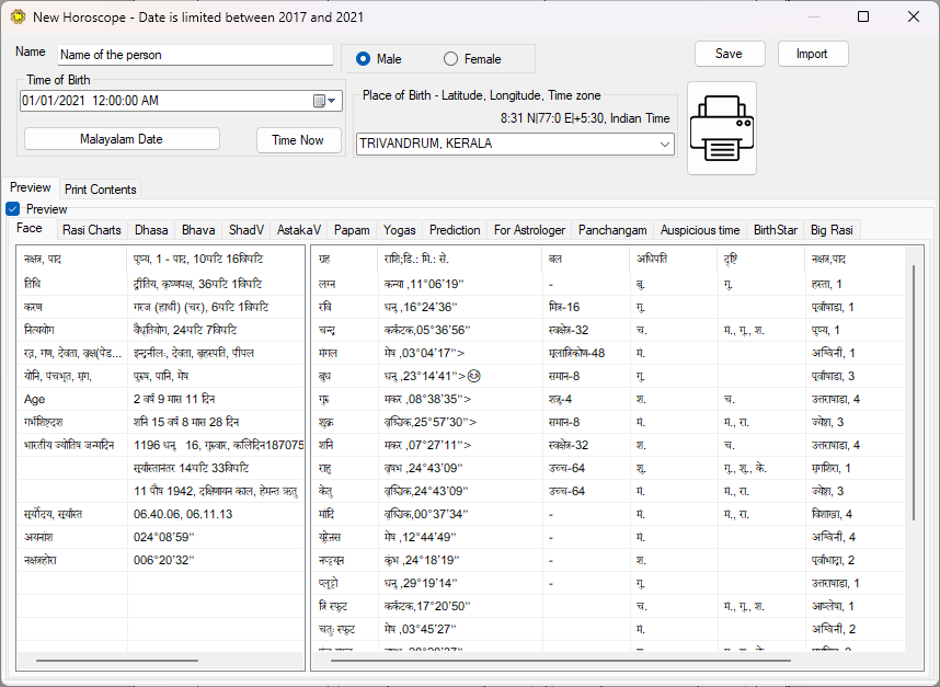 Windows edition of Vedic Astrology app Supersoft PROPHET2024 in ...