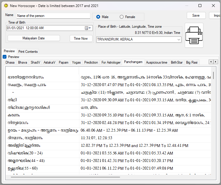Windows edition of Vedic Astrology app Supersoft PROPHET2024 in ...