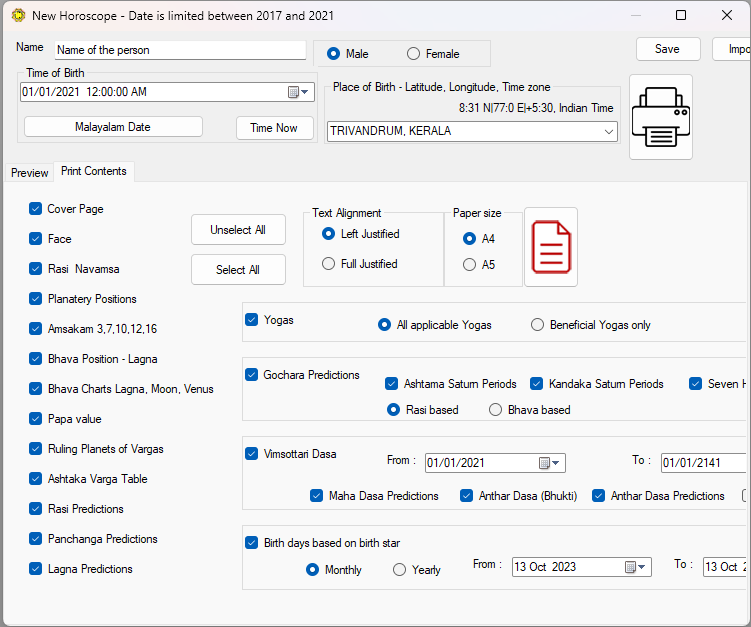 Windows edition of Vedic Astrology app Supersoft PROPHET2024 in ...